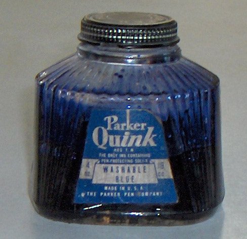 Vintage Parker Quink Washable Blue Ink 4 oz. Bottle circa 1940s kmm