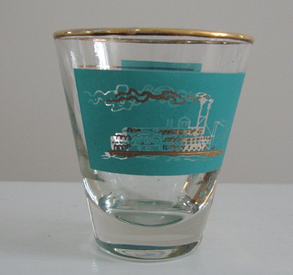 Vintage Southern Comfort Libbey Glass Co. Turquoise & Gold Showboat ...