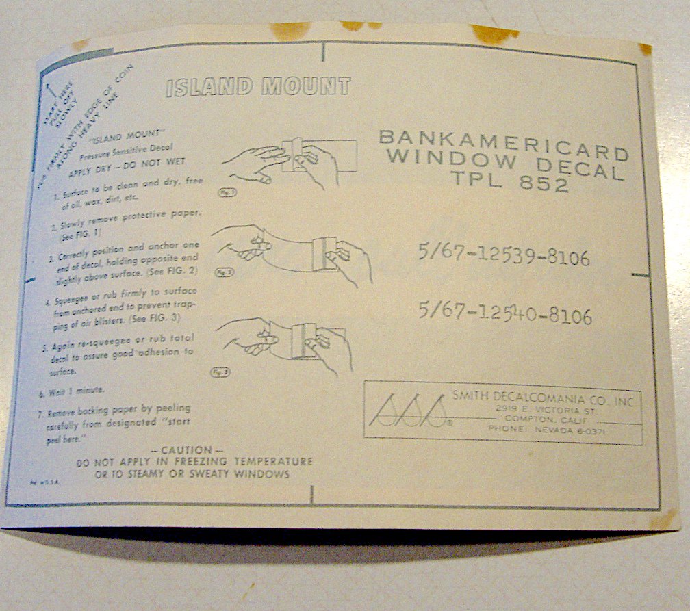 Vintage 1960s Bank of America BankAmericard Retail Credit Card Sign ...