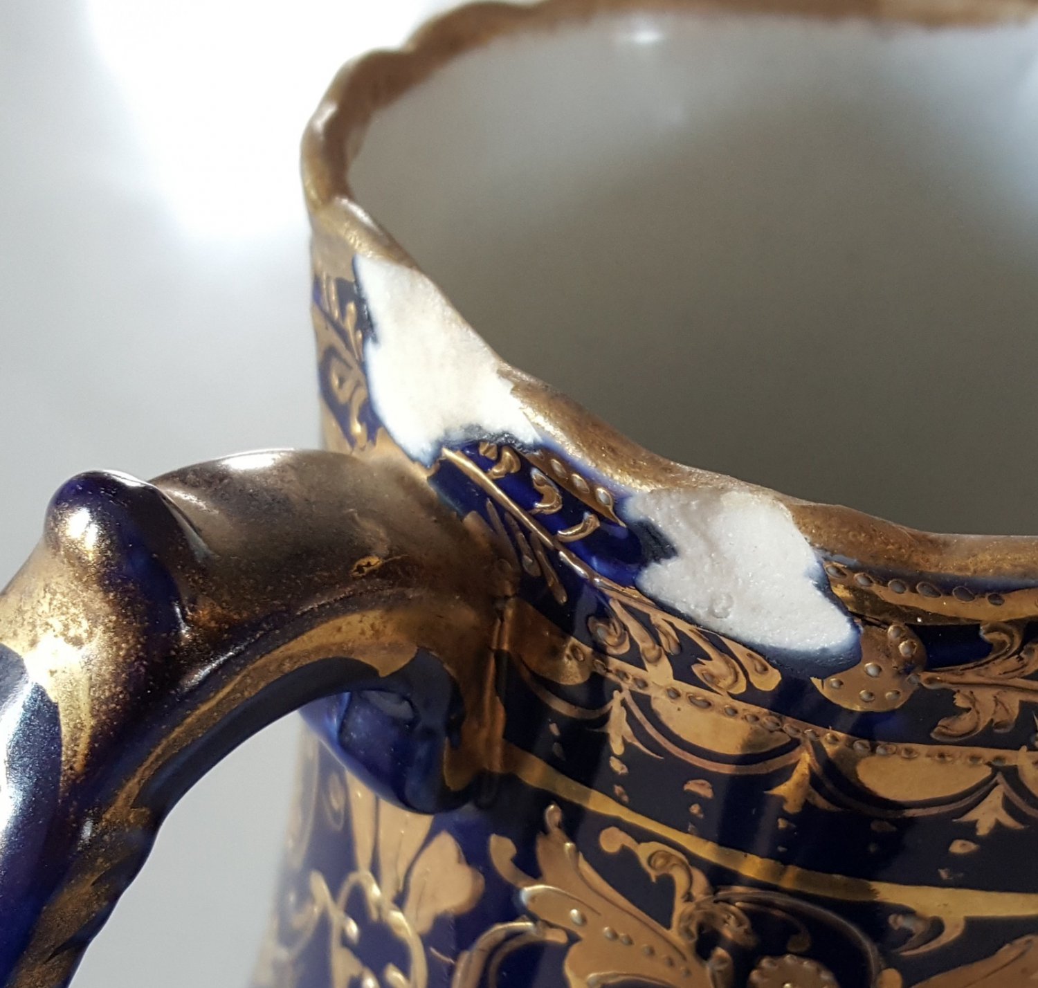 Vintage Nippon Morimura Bros Cobalt Blue Water Pitcher - damaged