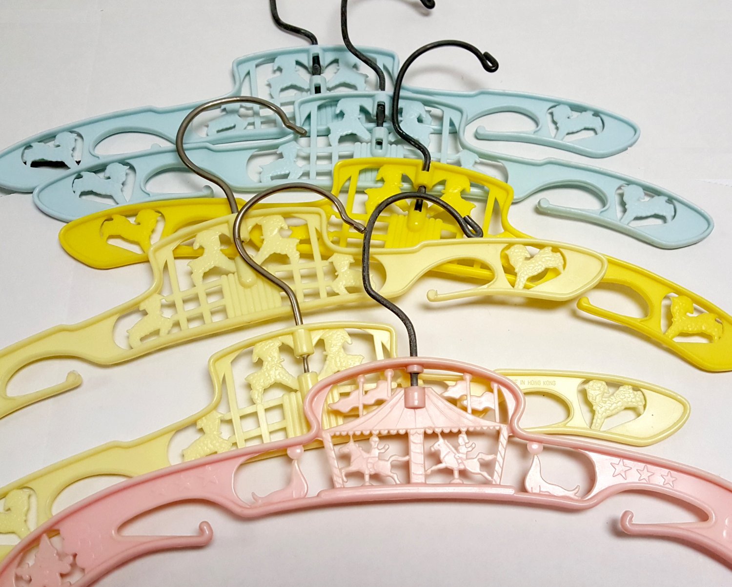 Vintage Plastic Child / Infant Hangers - Lambs, Carousel, Set of 6