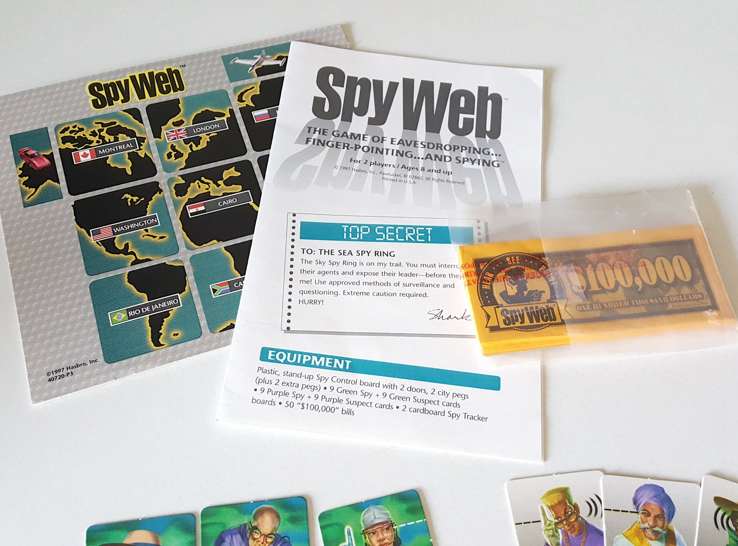 Vintage 1997 Parker Brothers Spy Web Board Game Parts