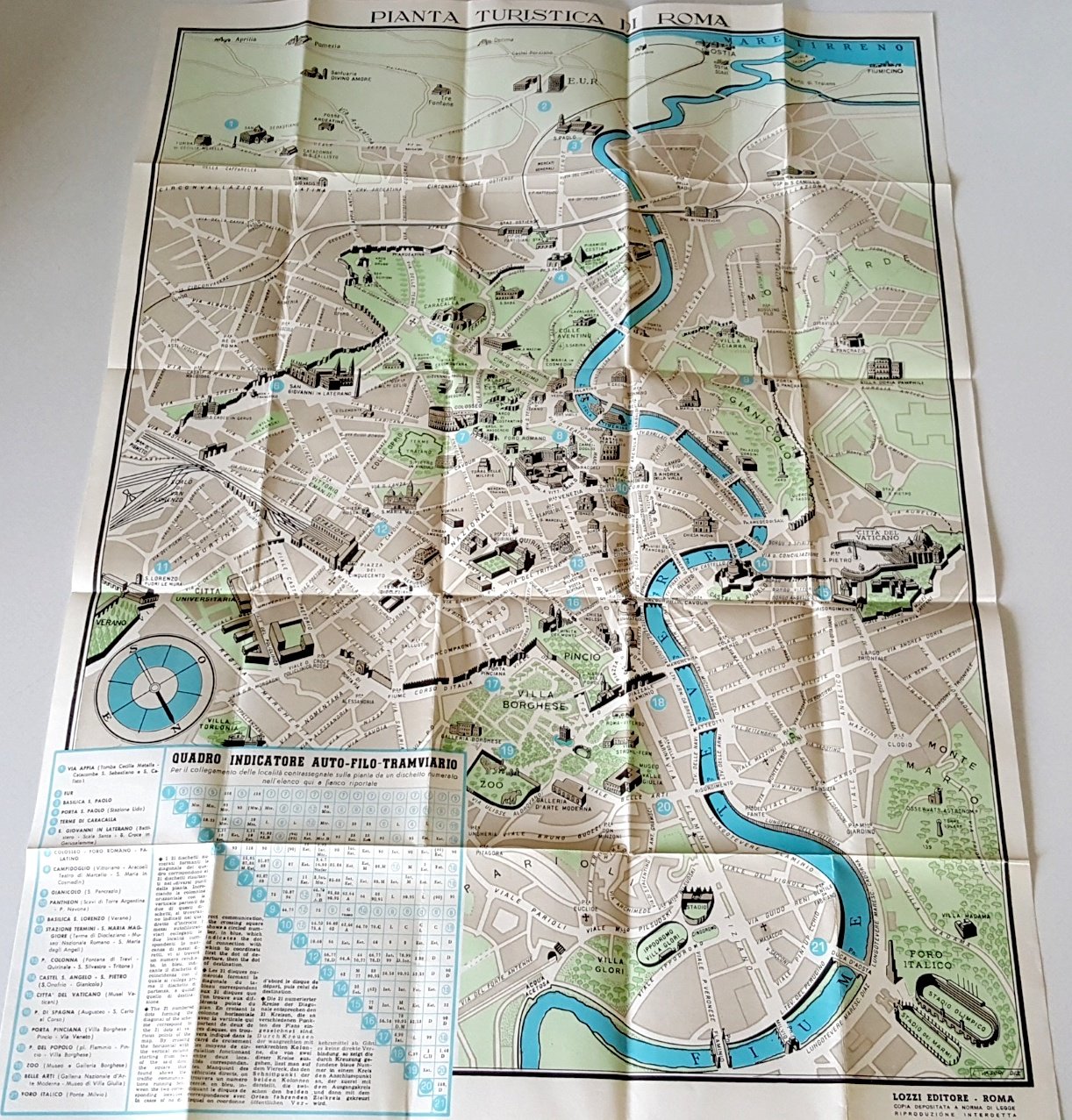 Vintage Rome, Italy Map Pianta Turistica di Roma Lozzi Editore