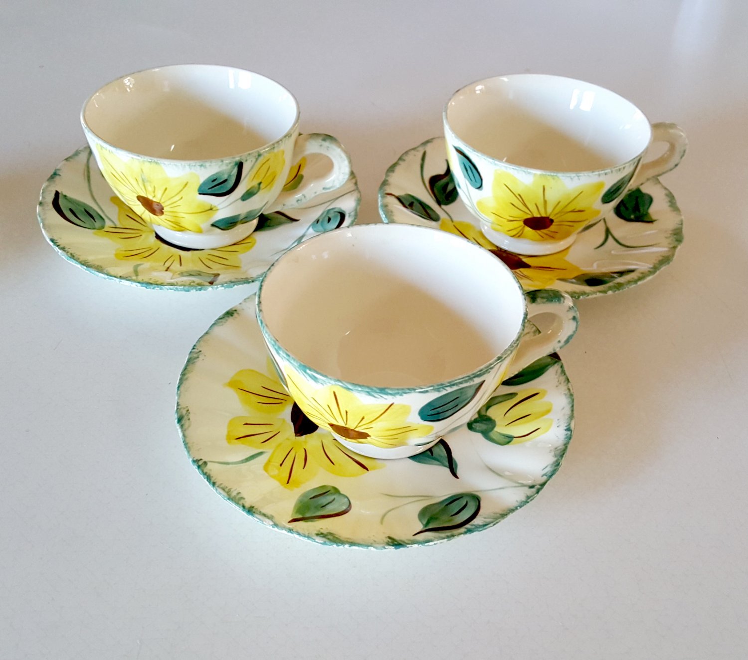 Vintage Blue Ridge Southern Potteries Sunfire Cup & Saucer - Set of 3
