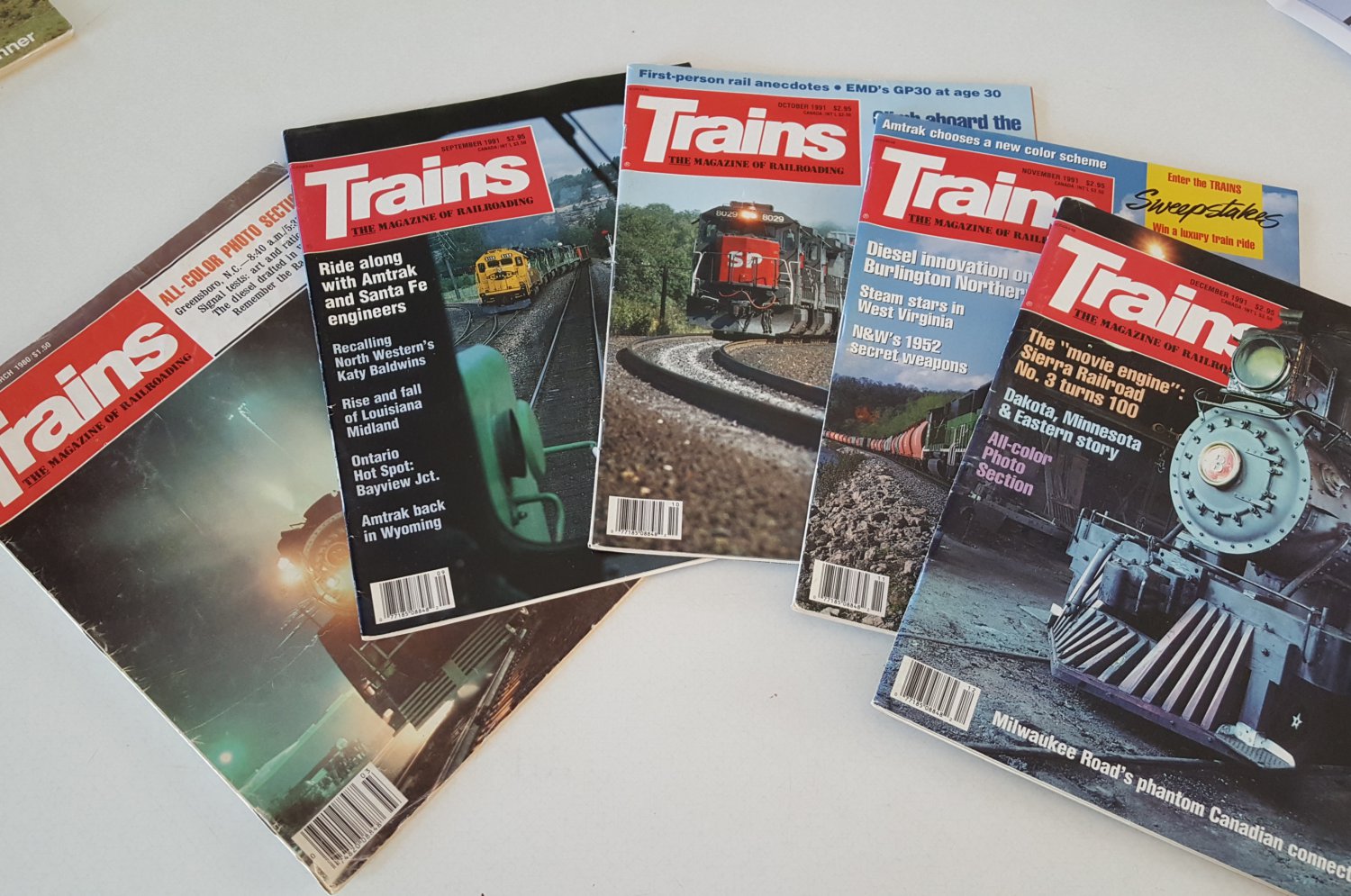 Vintage 1991 Model Railroader / Trains Magazine Collection - 7 issues