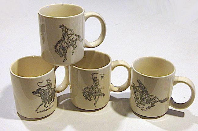 Vintage Marlboro Country Western Cowboy Ceramic Mug Set of 4