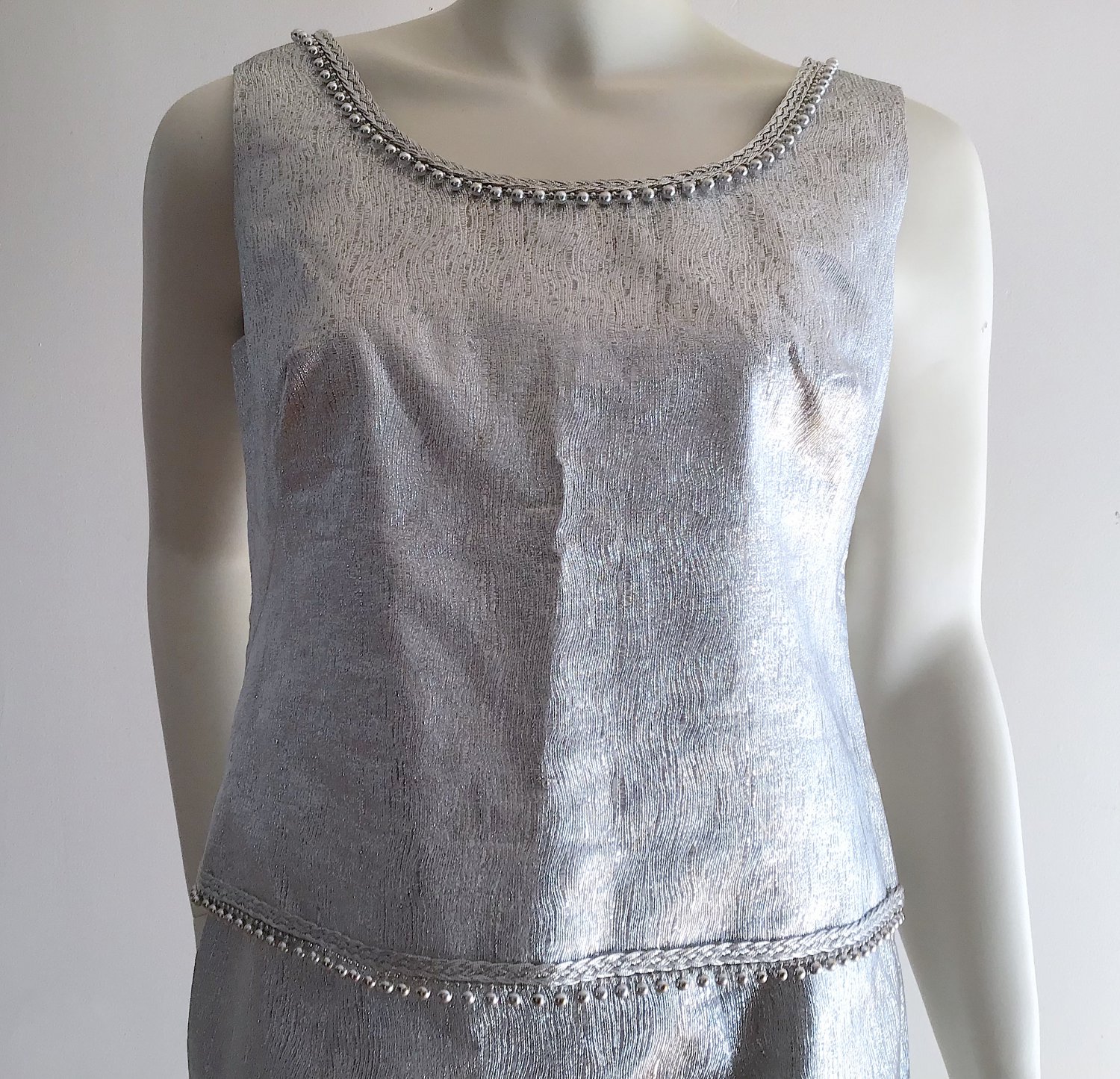 Vintage 1960s Mod Metallic Silver Sleeveless Top & Hip Hugger Skirt ...
