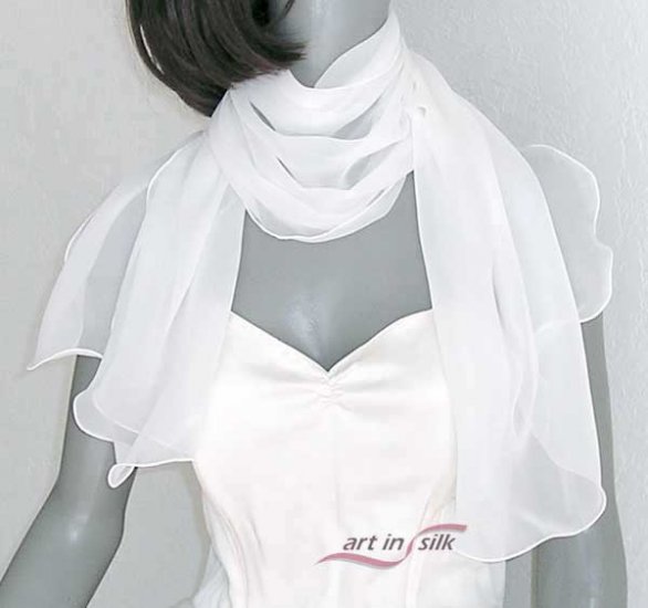 Natural White Scarf, Sheer Silk Chiffon Bridal Wrap, Off White Light Ivory