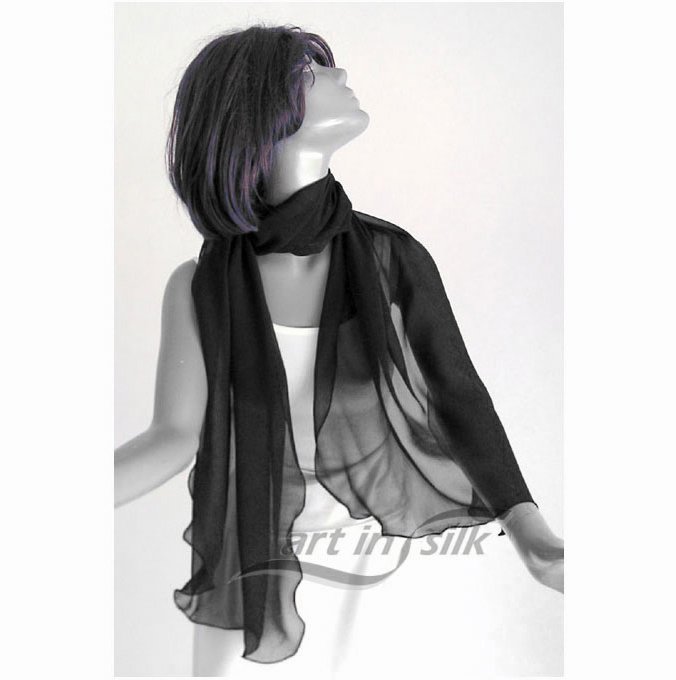 Black Chiffon Shawl Long Sheer Wrap 100% Pure Silk 10mm 21" x 84".