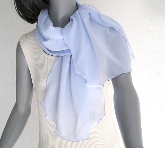 Periwinkle Blue Silk Scarf Hyacinth Hydrangea, Hand Dyed Chiffon.