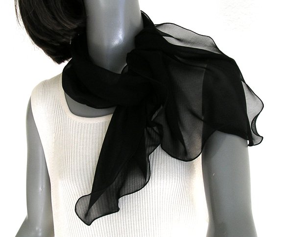 Black Chiffon Sheer Silk Scarf Pure Mulberry Natural Silk 10" x 43 ...