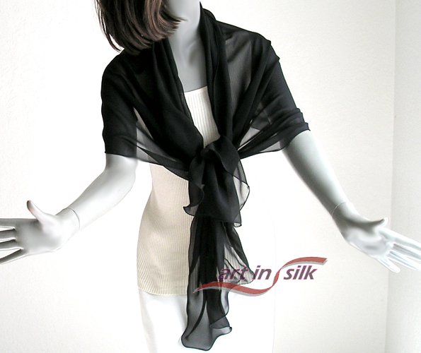 Evening Black Wrap, Formal Shawl, Sheer Black Scarf,, 100% Silk, Petite ...