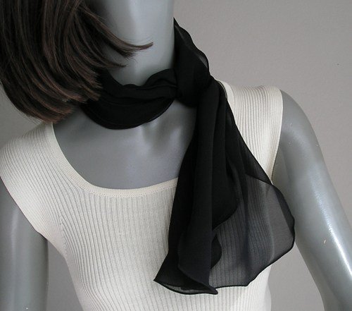 Small Black Scarf, Sheer Neck scarf, Silk Chiffon Tie, Black Sash ...
