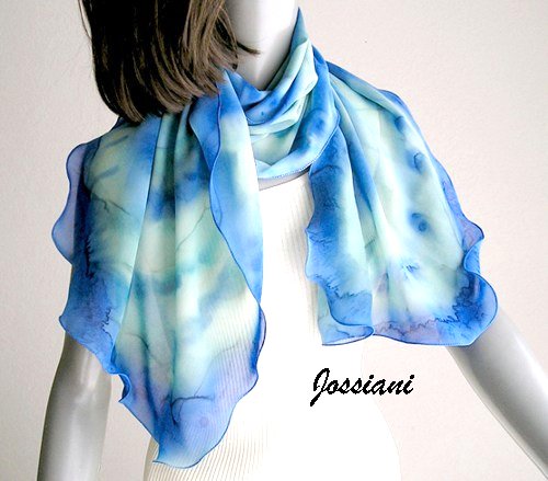 Lucite Light Blue Cerulean Coverup Scarf with Aqua Mint Sage, Hand ...