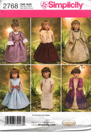 Simplicity 2768 Sewing pattern for 18" Doll Clothes