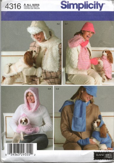 SIMPLICITY 4316 SEWING PATTERN FOR MISSES' HATS, SCARF, GLOVES & DOG ...