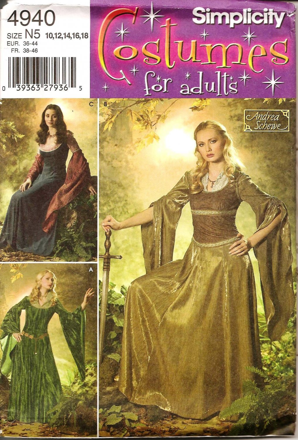 Simplicity 4940 Sewing Pattern for Medieval Costumes sz 10,12,14,16,18