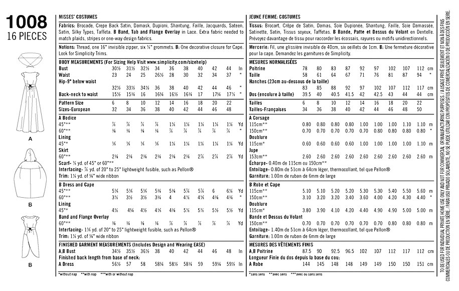 Simplicity 1008 Sewing Pattern for Costume for Cosplay/Midieval Outfit ...