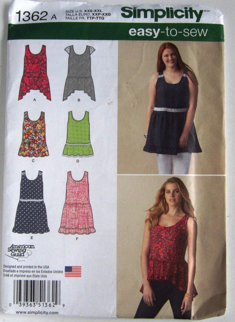 Simplicity 1362 Pattern for Misses' Loose Mini Dress/Tunic w/Hemline ...