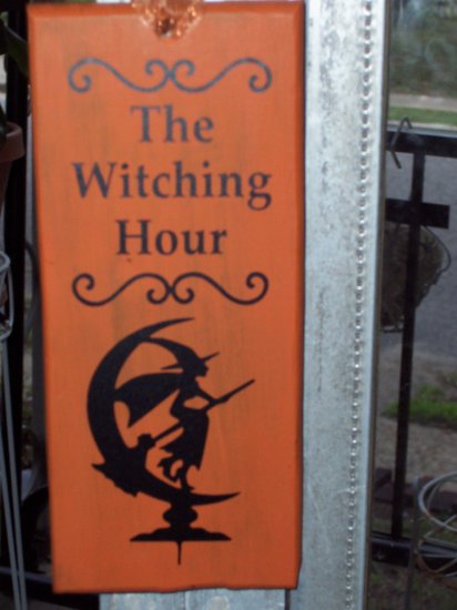 The Witching Hour - Halloween Wood Vinyl Rustic Door Hanger Sign