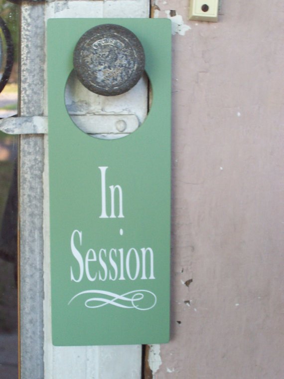 In Session Door Hanger - Business Retail Shop Spa Wood Vinyl Sign