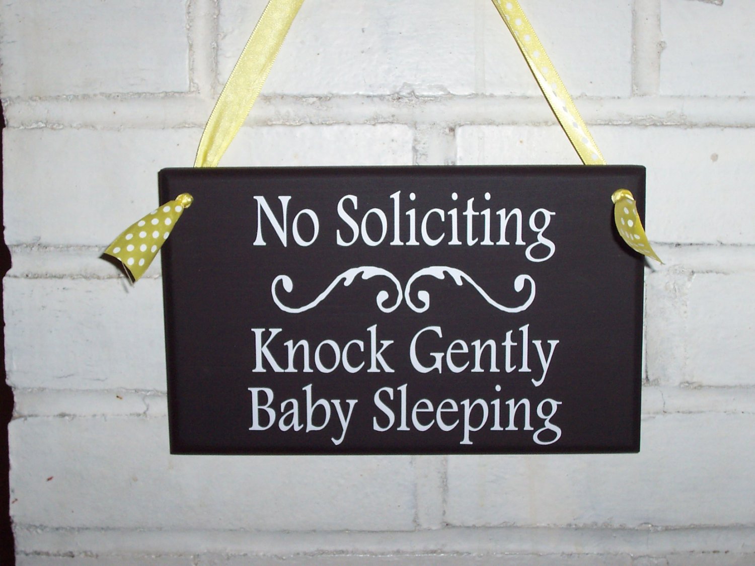 No Soliciting Knock Gently Baby Sleeping Wood Vinyl Sign - Wreath Door ...