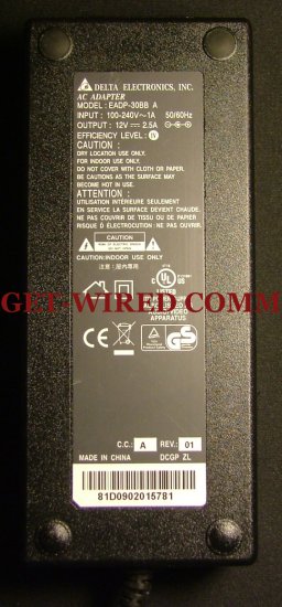 Delta Electronics ~ Model: EADP-30BB A ~ 12V 2.5A ~ AC Adapter / Power ...