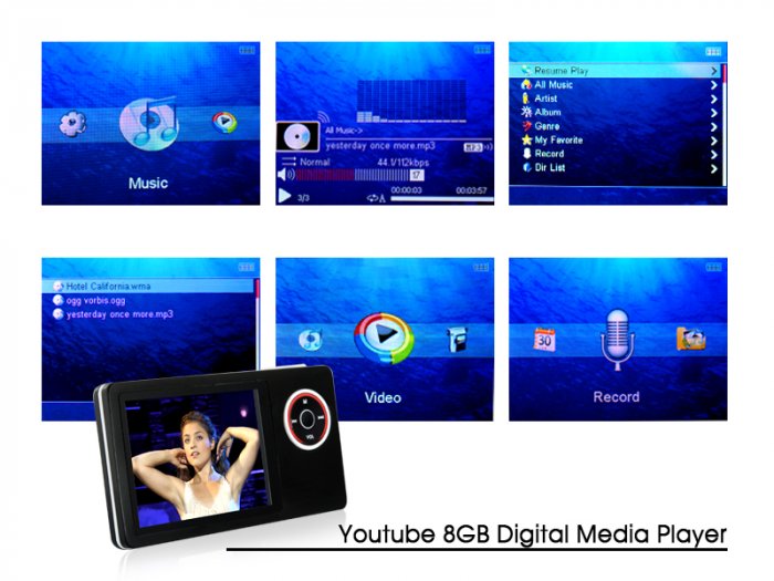 Youtube 8GB Digital Media Player (Plays MP4 + MP3 + FLV + More)