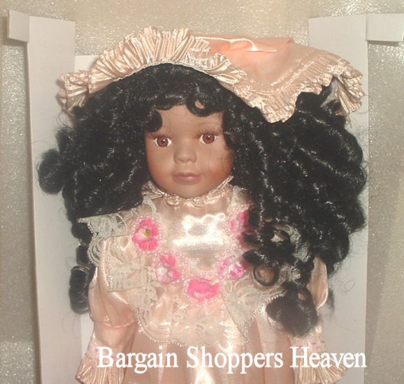16 inch African American Fine Bisque Porcelain Victorian Doll Satin ...
