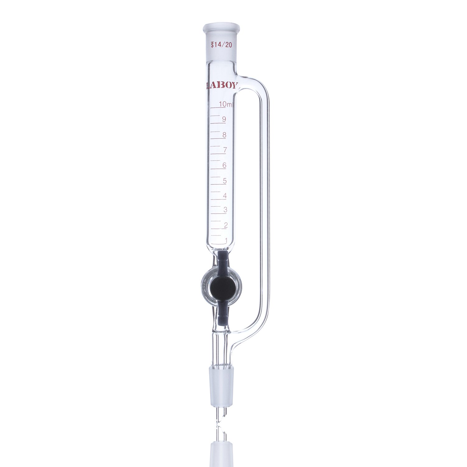 Pressure equalizing funnel 10ml with 14/20 joint at top and 2mm PTFE ...
