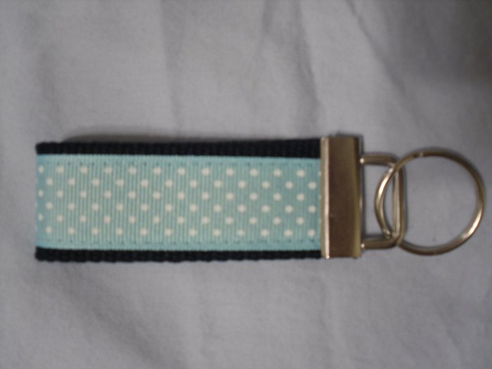 Navy Blue and Light Blue Polka Dot Key Fob