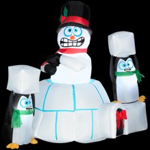 5' Animated Airblown® Inflatable – Snowman and Penguins with Igloo
