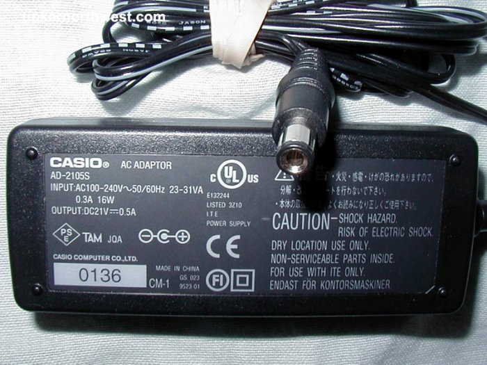 Casio AD-2105S AC Power Adapter 12VDC .5A Supply.
