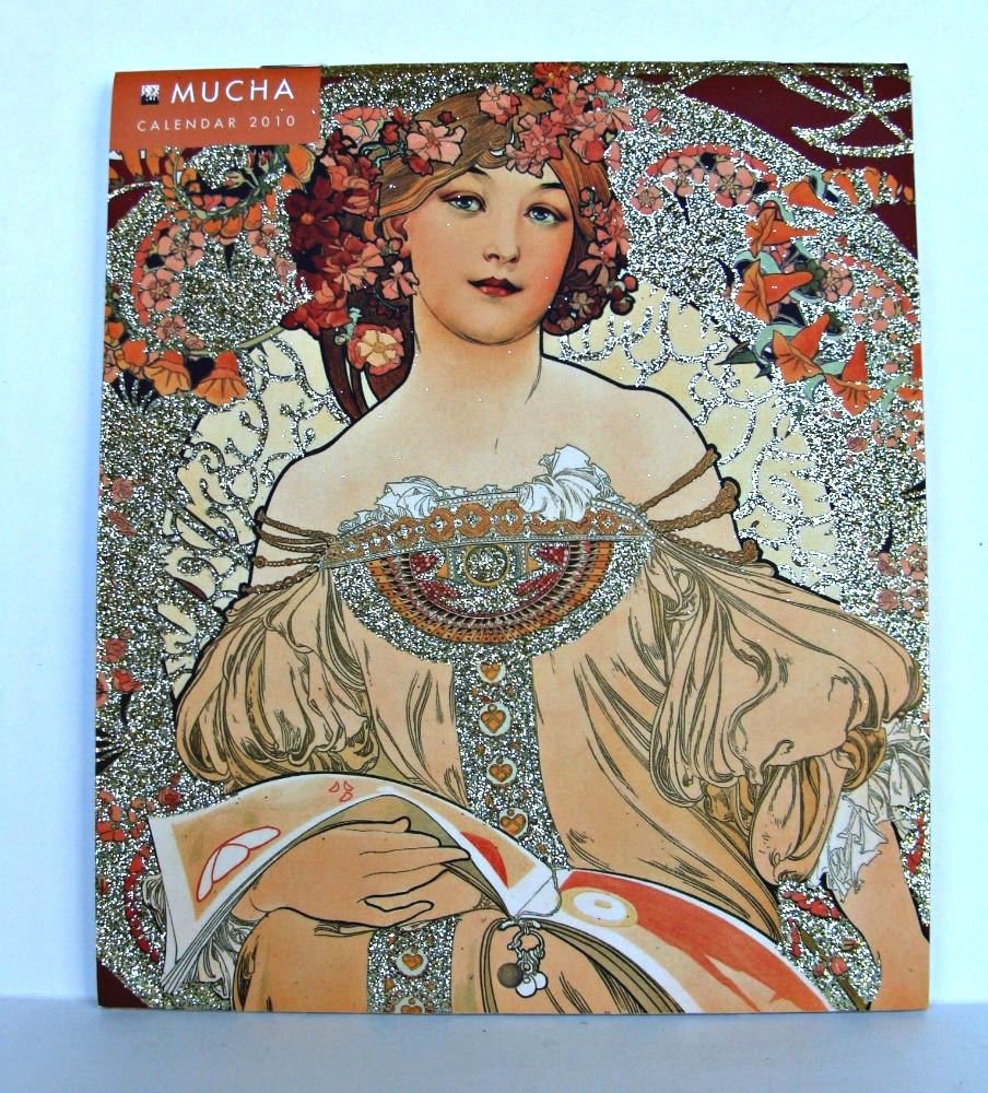 Alfons Mucha Calendar 2010 6 x 7 Alphonse Fine Art Glitter Mini Wall ...