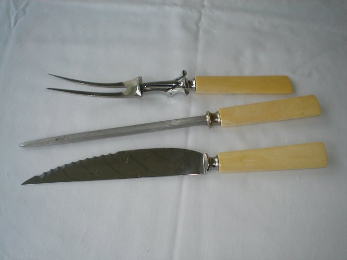 Ivory handled Carving set knife fork sharpner Nuguruk Scrimshaw