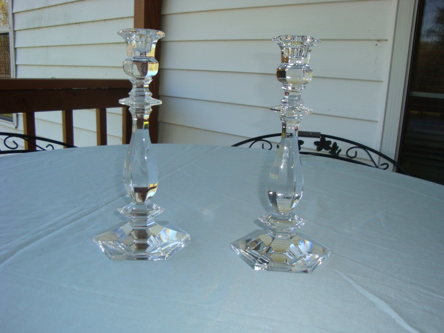 Val St. Lambert Crystal Candlesticks Lafayette 9 1/2"