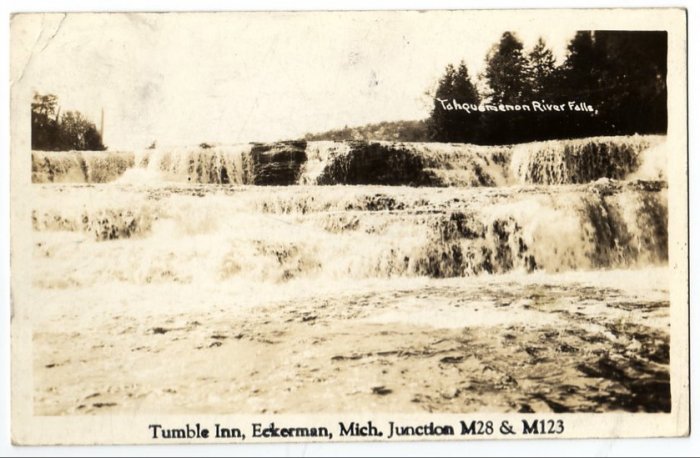 Eckerman Michigan Postcard, Tahquamenon River Falls, Black & White Real ...