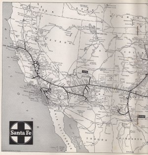 Santa Fe Super Chief Railroad Timetable Map c.1950