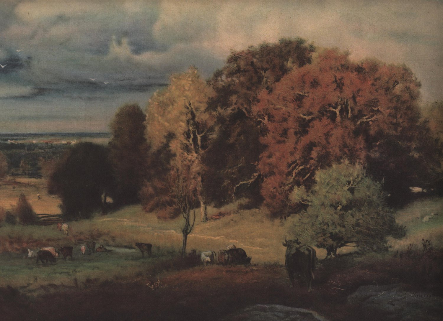 Autumn Oaks, George Inness, Pictorial Review Print, Full Color c.1924