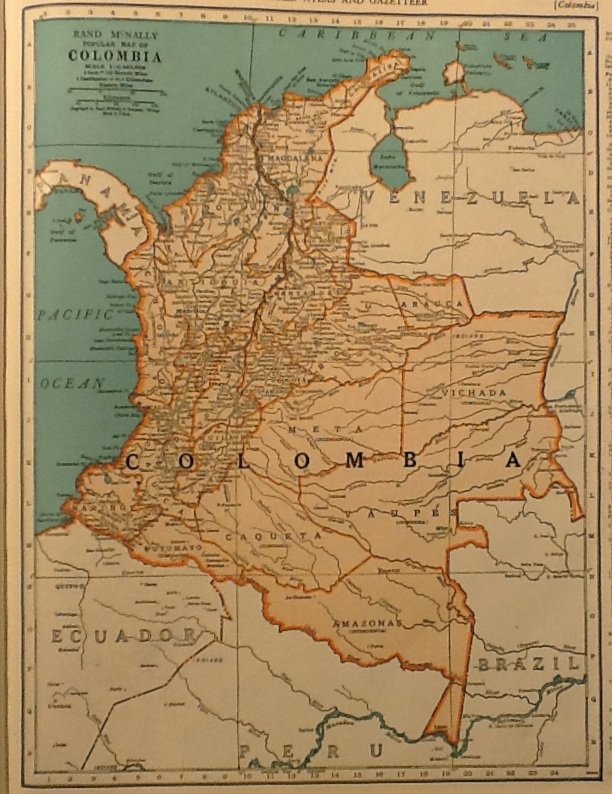 Map of Colombia, Rand McNally, Collier's World Atlas, Four Color c.1949