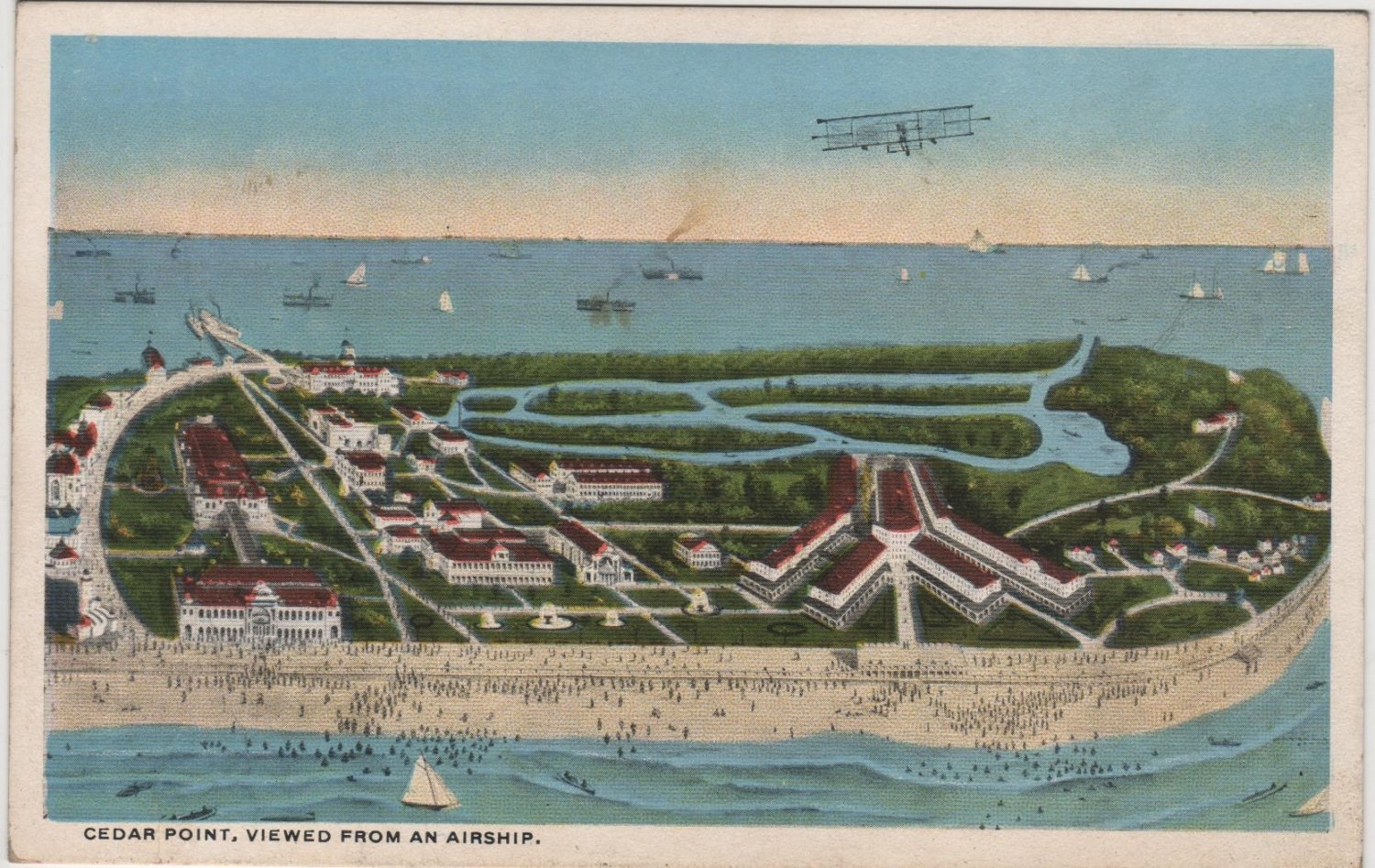 Cedar Point Ohio Postcard, View From An Airship, Full Color c.1930