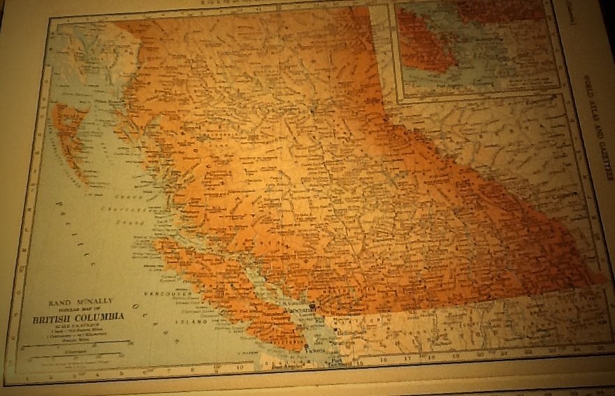 Map of British Columbia Canada, Rand McNally c.1949