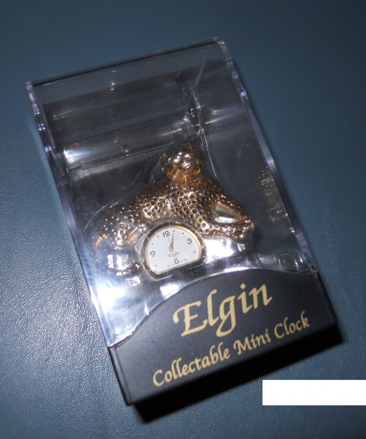 Elgin Collectable Mini Clock - Gold Leopard - new