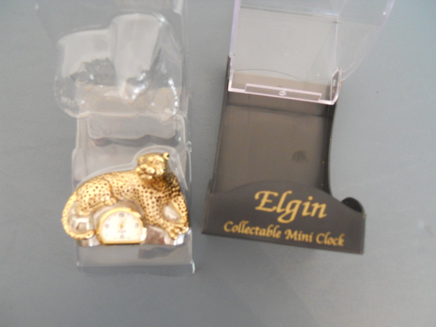 Elgin Collectable Mini Clock - Gold Leopard - new