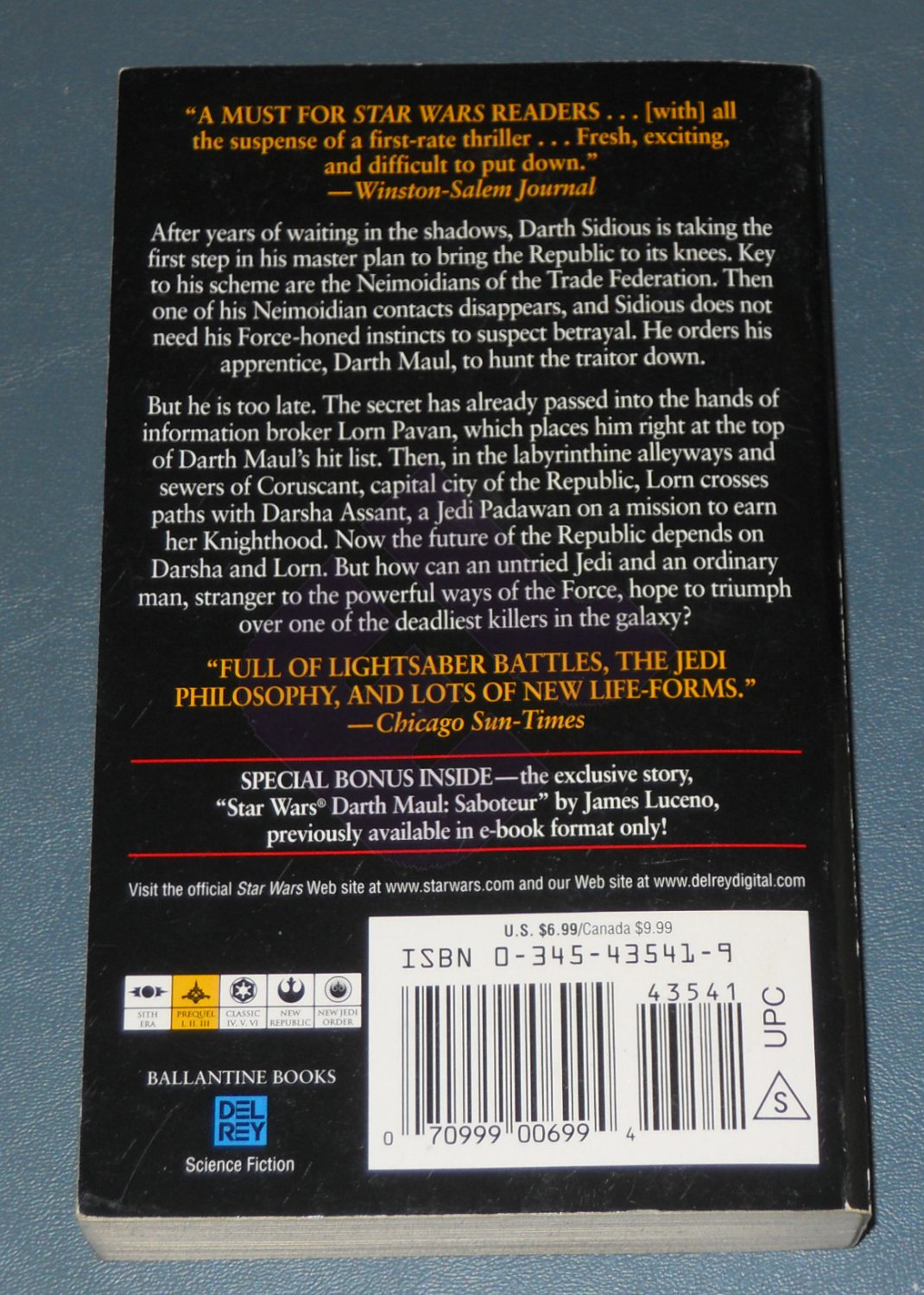Star Wars Darth Maul Shadow Hunter book novel 1st edition paperback by ...