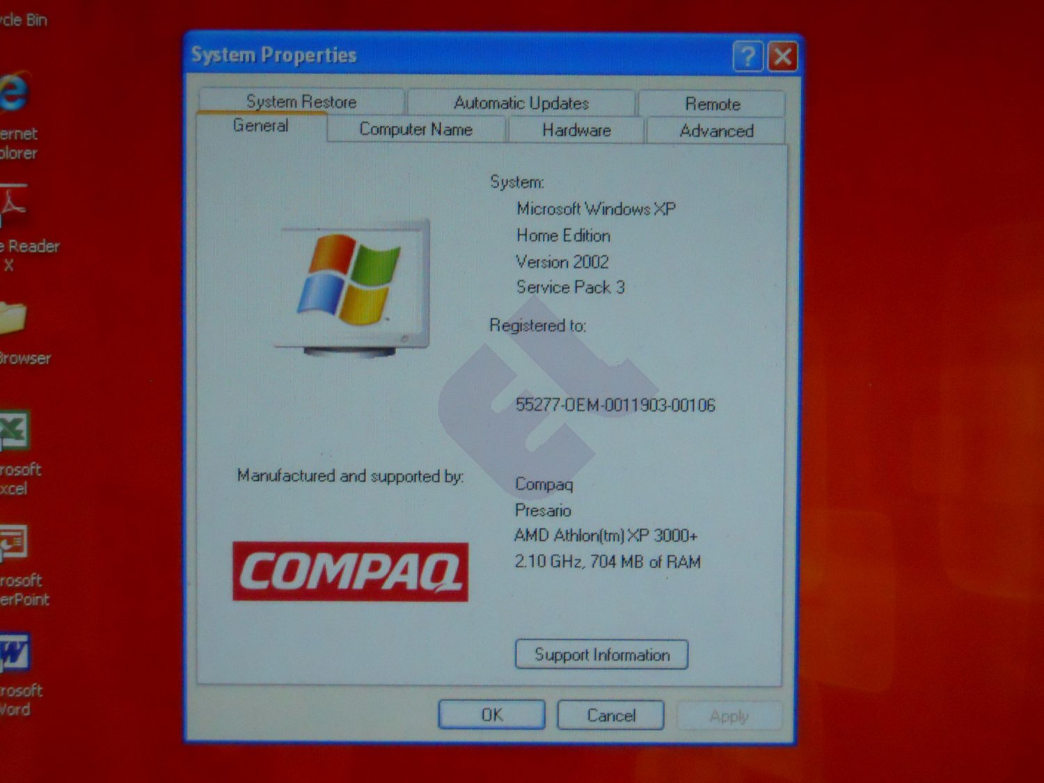 Compaq Presario sr1130nx desktop tower with Windows XP and Office