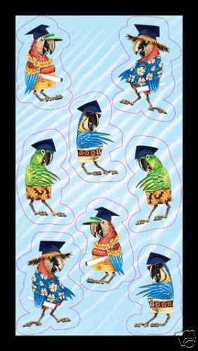 Graduation Party Parrots Stickers 1 Sheet