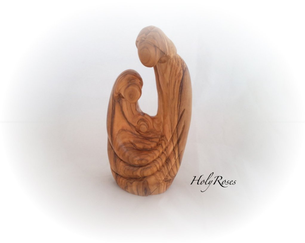 Hand Made Olive Wood Holy Family Statue Curved Design