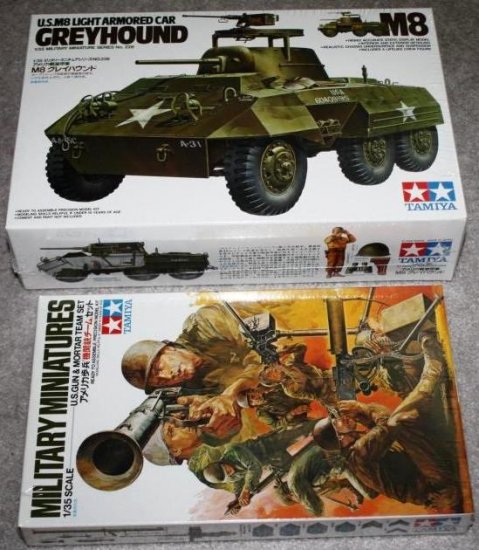 35228 TAMIYA 1/35 U.S M8 GREYHOUND MODEL KIT and 35068 U.S. Gun and ...