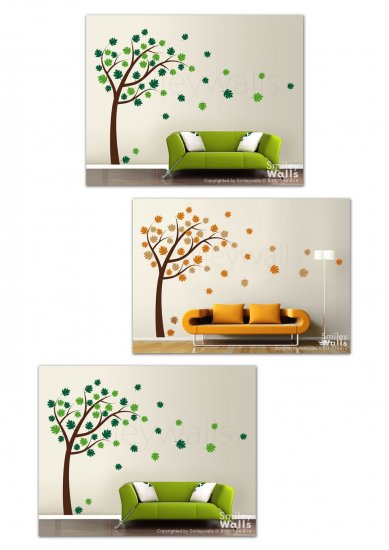 Tree with Leaves Blowing in the Wind - Vinyl Wall Decal